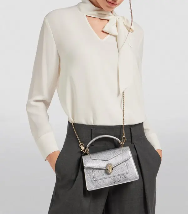 BVLGARI Mini Metallic Serpenti Forever Top-handle Bag - Silver