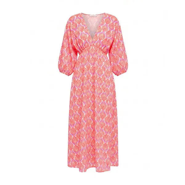 TANTRA SPAIN SL Printed Dress With Elastic Waistband, V-neck And V-back Fucsia - Pink