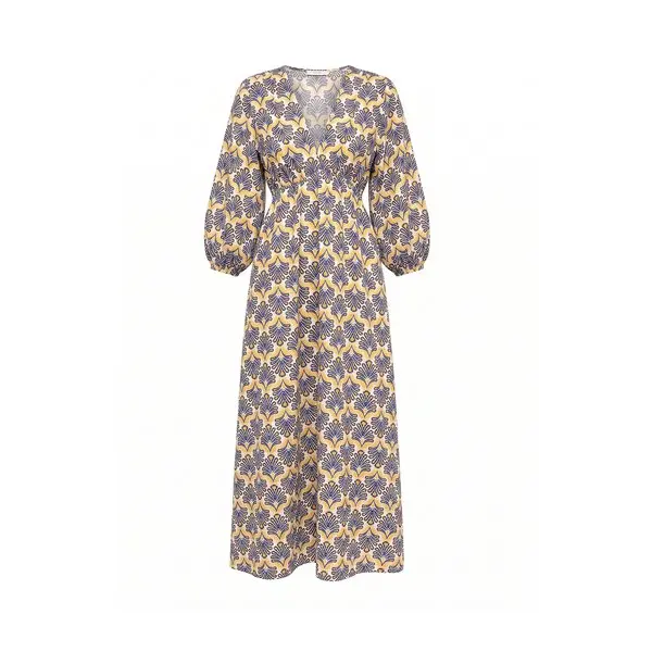 TANTRA SPAIN SL Printed Dress With Elastic Waistband, V-neck And V-back Navy - Blue