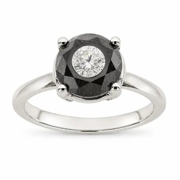 ARTISAN White / Black 18k White Gold Black & White Diamond Round Solitaire Ring