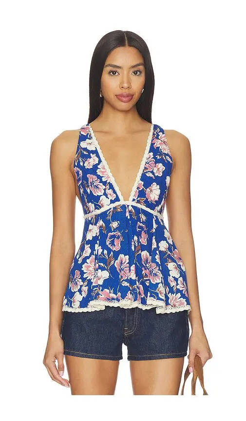 Free People Rome Printed Tank In Navy - Navy Combo