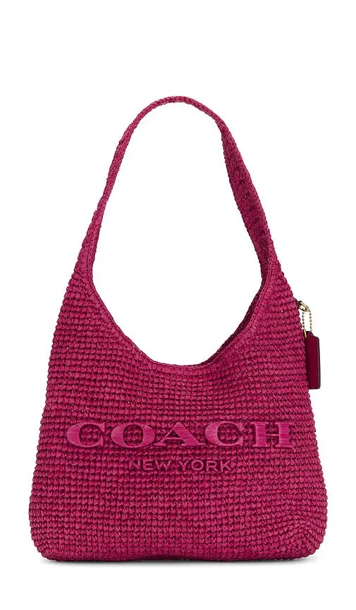 COACH Refined Weave Straw Brooklyn Shoulder Bag 28 In Fuchsia - Dark Fuchsia