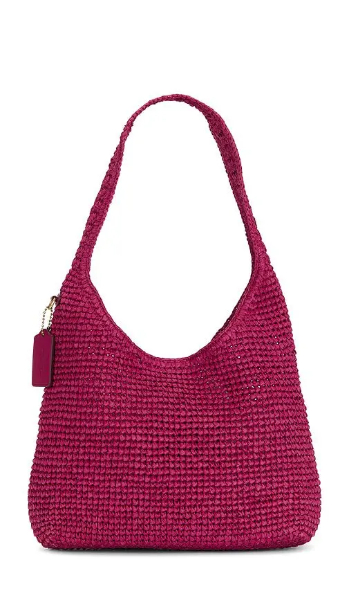 COACH Refined Weave Straw Brooklyn Shoulder Bag 28 In Fuchsia
