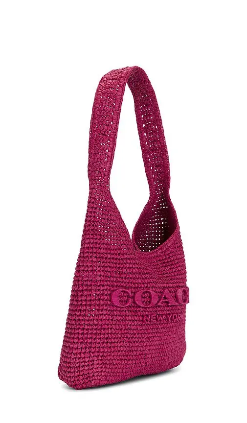 COACH Refined Weave Straw Brooklyn Shoulder Bag 28 In Fuchsia