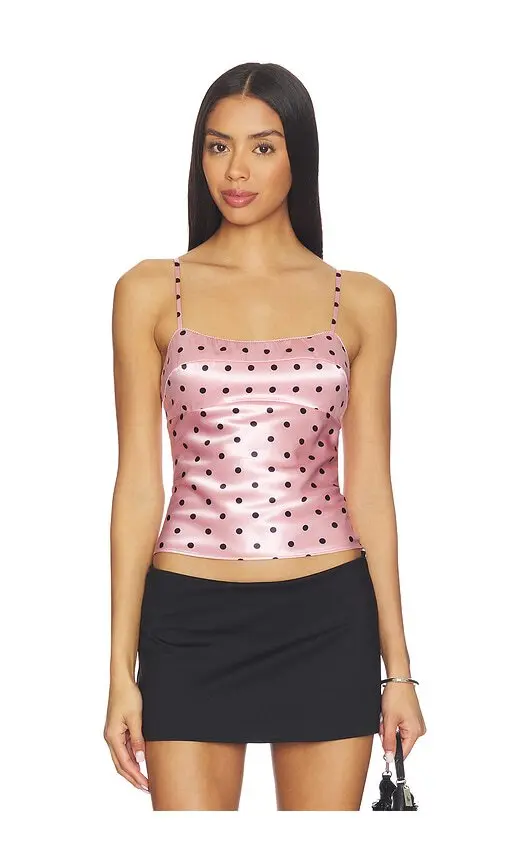 NIA Avalon Polka Dot Charmeuse Cropped Top