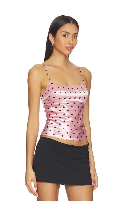 NIA Avalon Polka Dot Charmeuse Cropped Top
