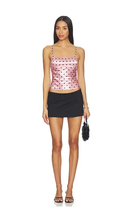 NIA Avalon Polka Dot Charmeuse Cropped Top