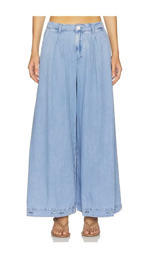 L'Agence Elias Convertible Wide Leg Jeans In Blue