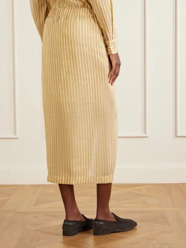 Brunello Cucinelli Striped Linen And Silk-blend Midi Wrap Skirt - Yellow
