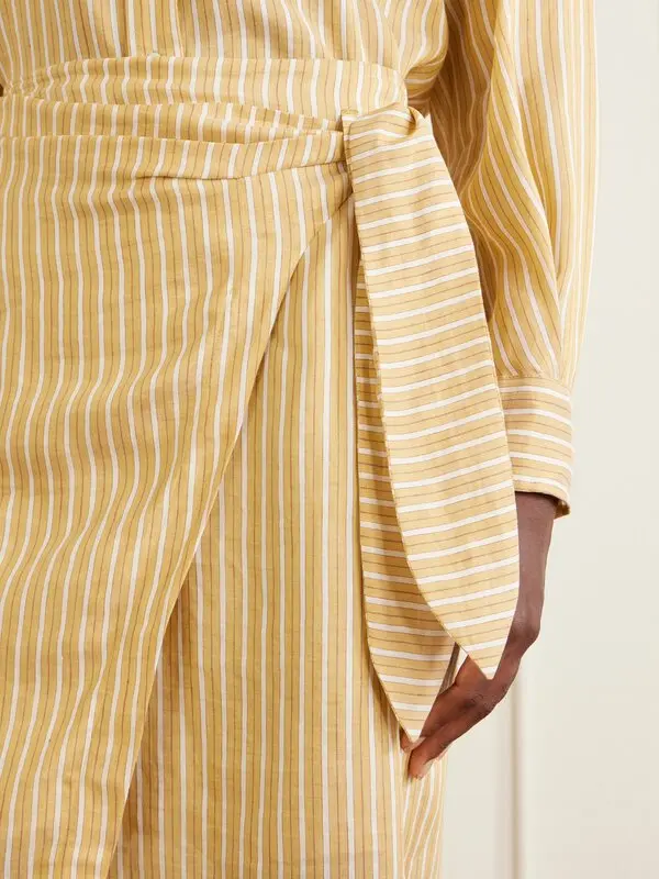 Brunello Cucinelli Striped Linen And Silk-blend Midi Wrap Skirt - Yellow