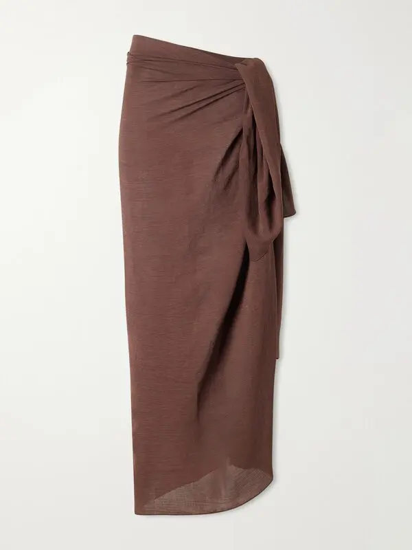 AWAY THAT DAY Gathered Gauze Coverup - Brown