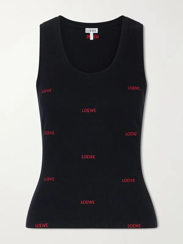 Loewe Logo Embroidered Ribbed Stretch-cotton Jersey Tank