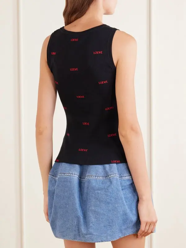 Loewe Logo Embroidered Ribbed Stretch-cotton Jersey Tank