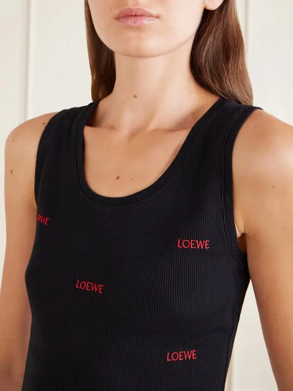 Loewe Logo Embroidered Ribbed Stretch-cotton Jersey Tank