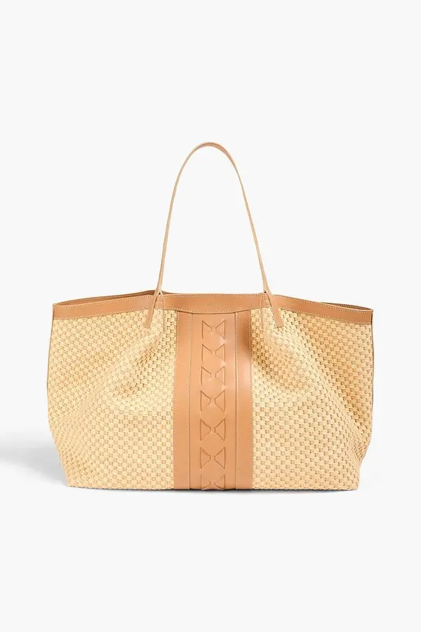 SERAPIAN Secret Leather And Raffia Tote - Tan