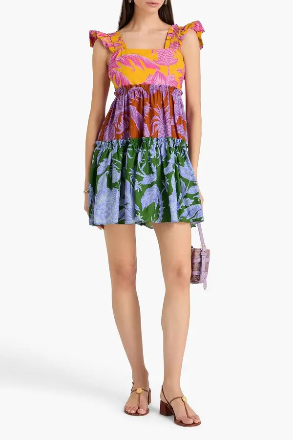 Farm Rio Tiered Printed Cotton-poplin Mini Dress