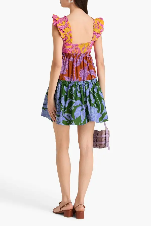 Farm Rio Tiered Printed Cotton-poplin Mini Dress