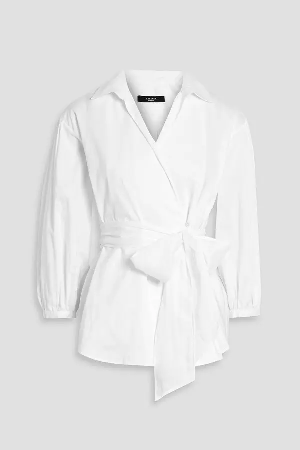 Max Mara Ceci Cotton And Silkblend Poplin Wrap Blouse