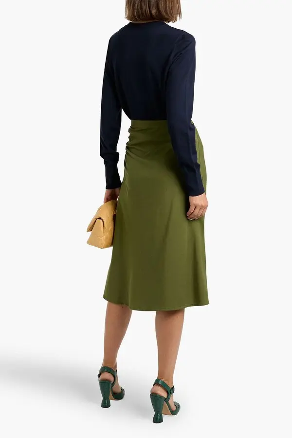Dries Van Noten Buttondetailed Ruched Cottonjersey Skirt - Leaf Green