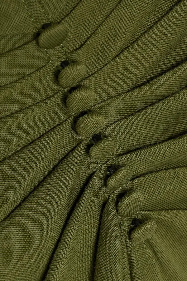 Dries Van Noten Buttondetailed Ruched Cottonjersey Skirt - Leaf Green