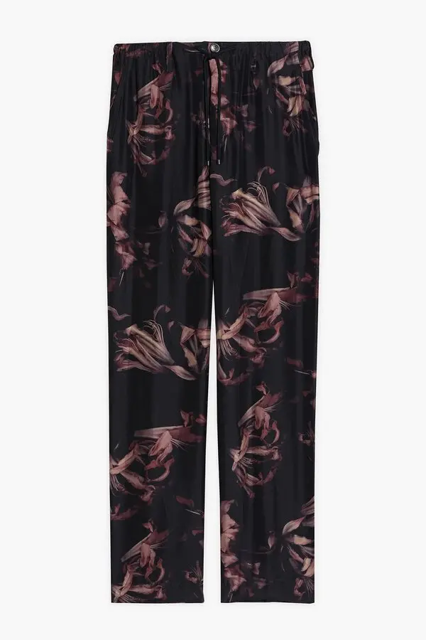 Dries Van Noten Floralprint Silk Drawstring Pants - Black
