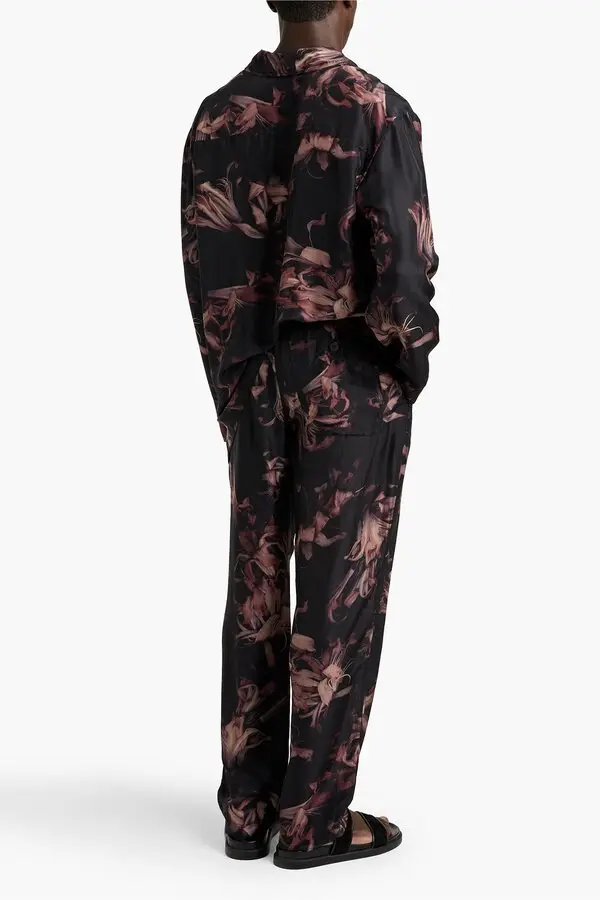 Dries Van Noten Floralprint Silk Drawstring Pants
