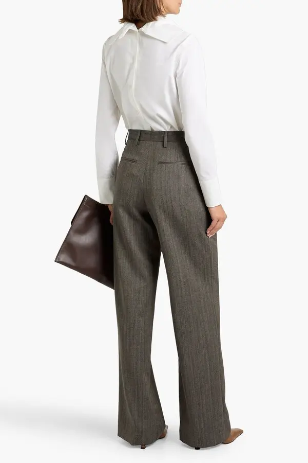 Dries Van Noten Pleated Striped Wool Straightleg Pants