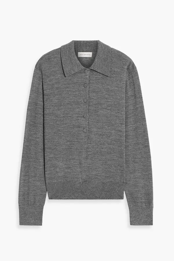 Dries Van Noten Merino Wool Polo Sweater - Gray