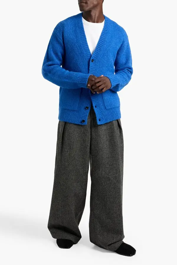 Dries Van Noten Alpaca-blend Cardigan With Ribbed Trims And Patch Pockets - Bright Blue