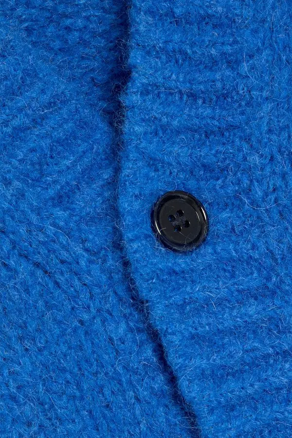 Dries Van Noten Alpaca-blend Cardigan With Ribbed Trims And Patch Pockets - Bright Blue
