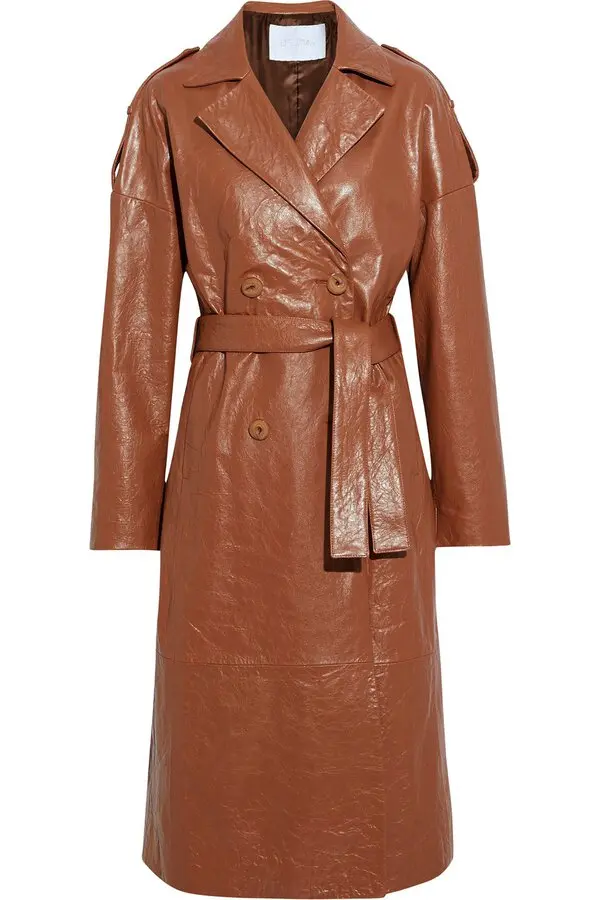 Drome Double-breasted Crinkled Leather Trench Coat