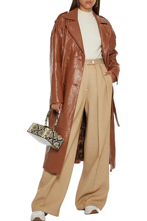 Drome Double-breasted Crinkled Leather Trench Coat