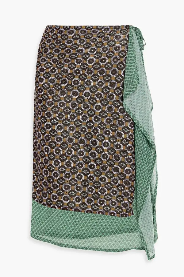 Dries Van Noten Embellished Printed Mesh Midi Wrap Skirt - Brown