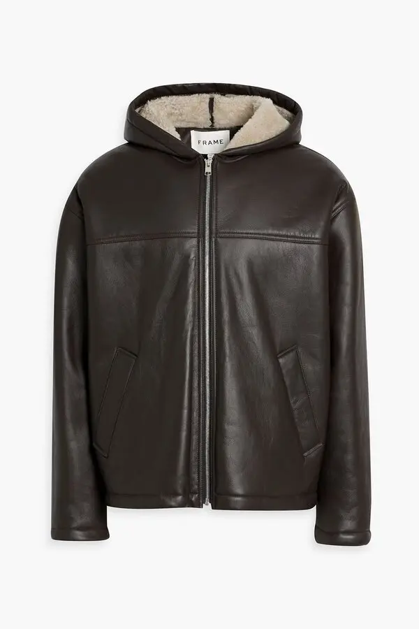 FRAME Shearlinglined Leather Hooded Jacket - Dark Brown