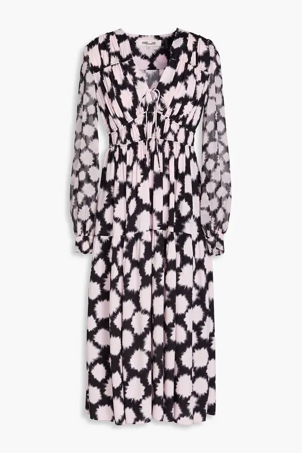 Diane Von Furstenberg Akiva Printed Crepe And Georgette Midi Dress - Pastel Pink