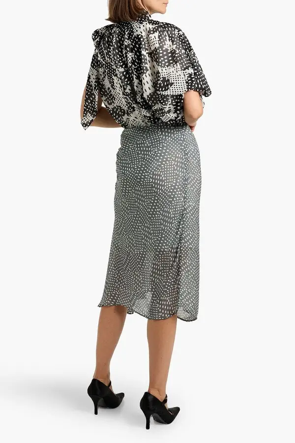 Dries Van Noten Beadembellished Ruched Printed Crepe Midi Skirt