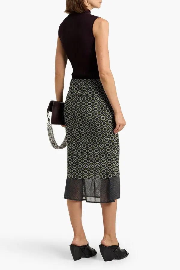 Dries Van Noten Layered Printed Stretchmesh Midi Skirt
