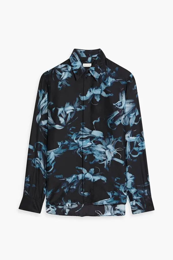 Dries Van Noten Floralprint Silk Shirt - Light Blue