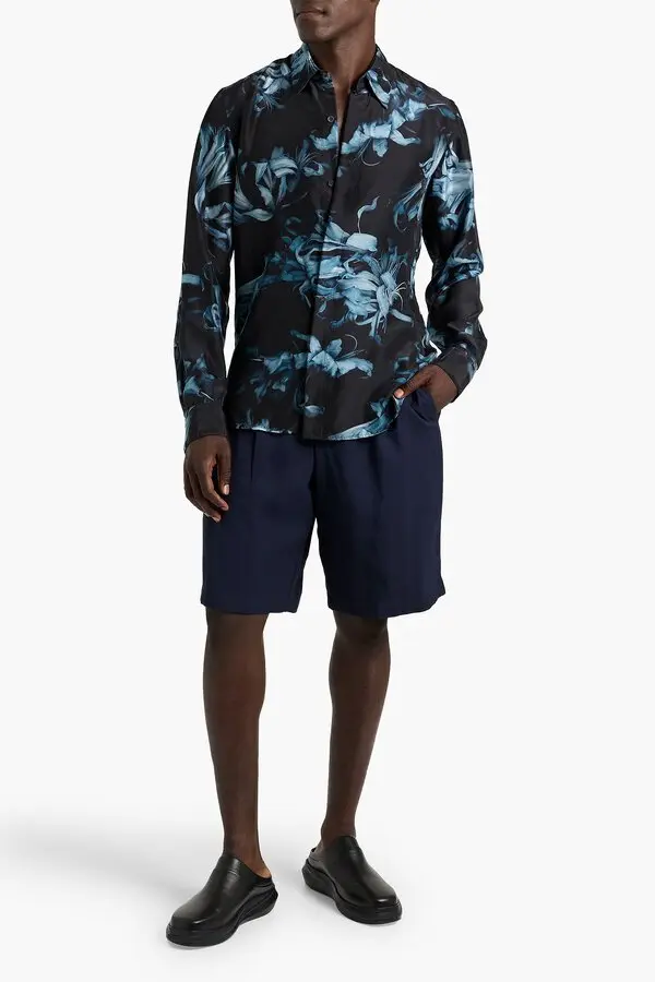 Dries Van Noten Floralprint Silk Shirt - Light Blue