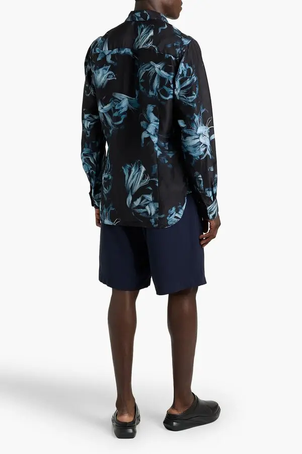 Dries Van Noten Floralprint Silk Shirt - Light Blue