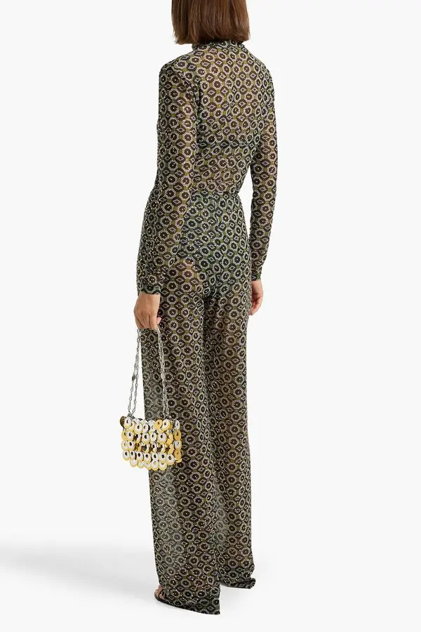 Dries Van Noten Embellished Printed Stretchmesh Turtleneck Top