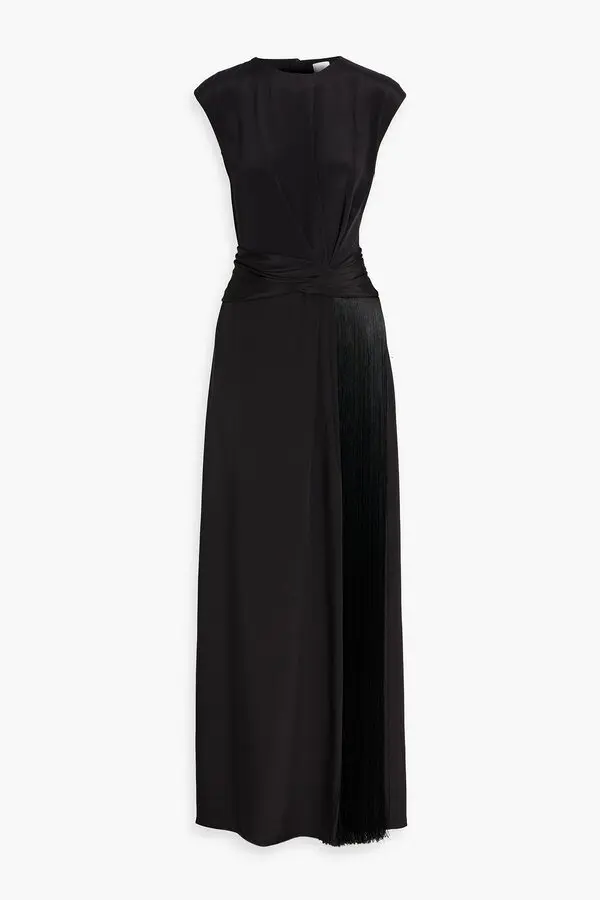 Adam Lippes Fringed Ruched Silk Crepe Maxi Dress