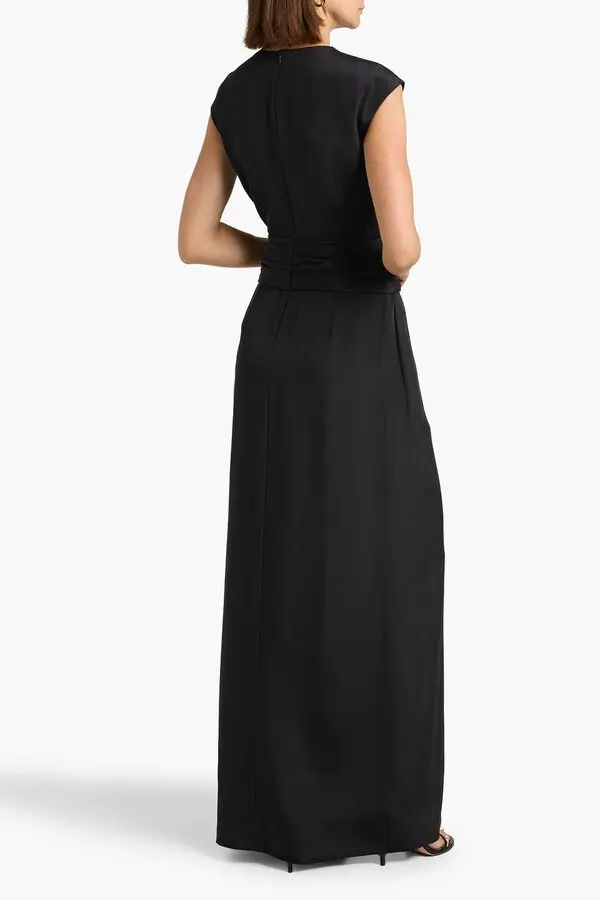 Adam Lippes Fringed Ruched Silk Crepe Maxi Dress
