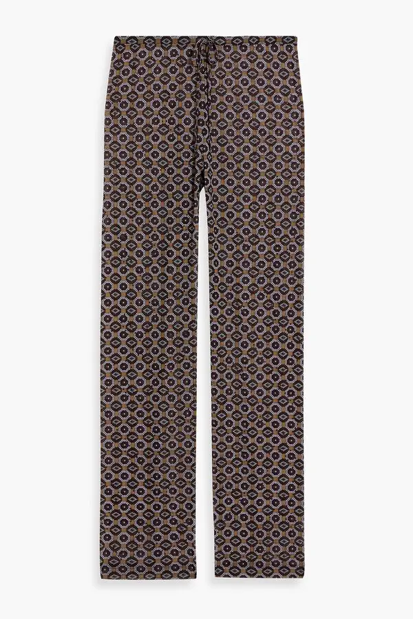 Dries Van Noten Embellished Printed Stretchmesh Straight-leg Pants - Brown