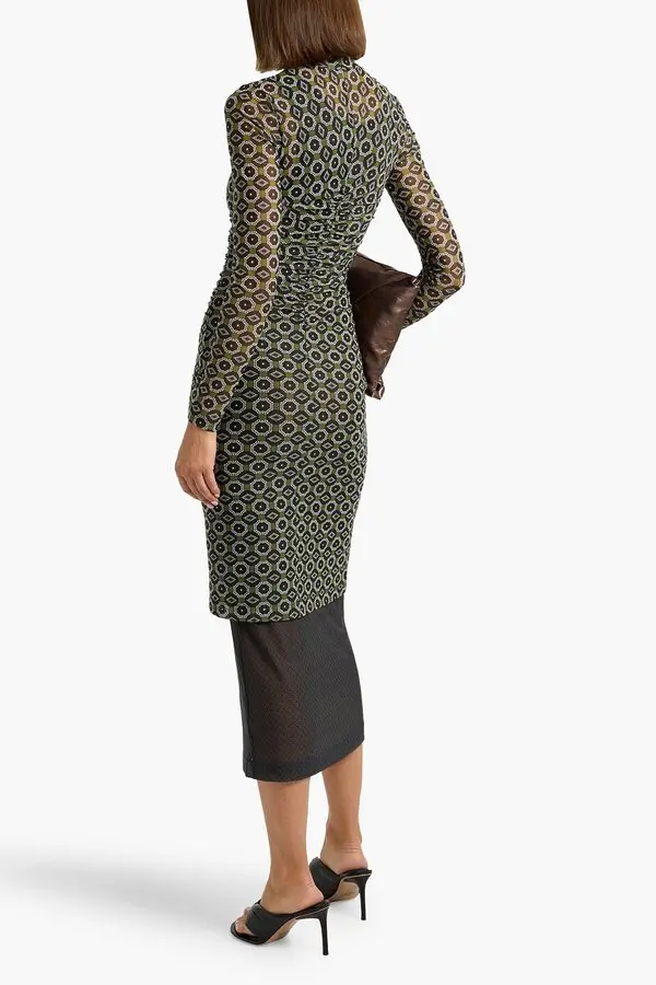 Dries Van Noten Layered Printed Stretchmesh Turtleneck Midi Dress