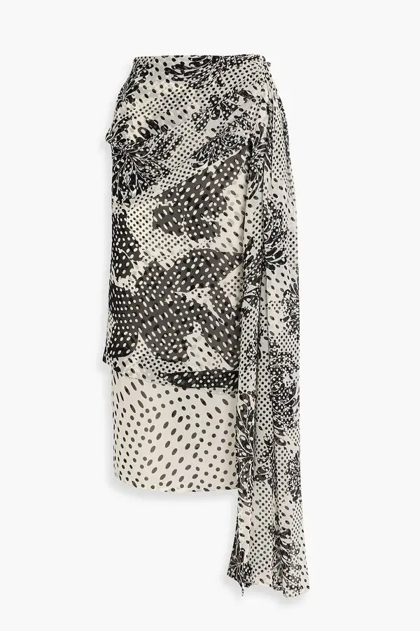Dries Van Noten Wrapeffect Printed Silkblend Chiffon Midi Skirt - Light Gray