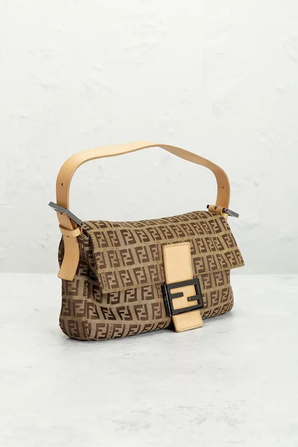 Fendi Zucchino Monogram Canvas Baguette Shoulder Bag - Brown