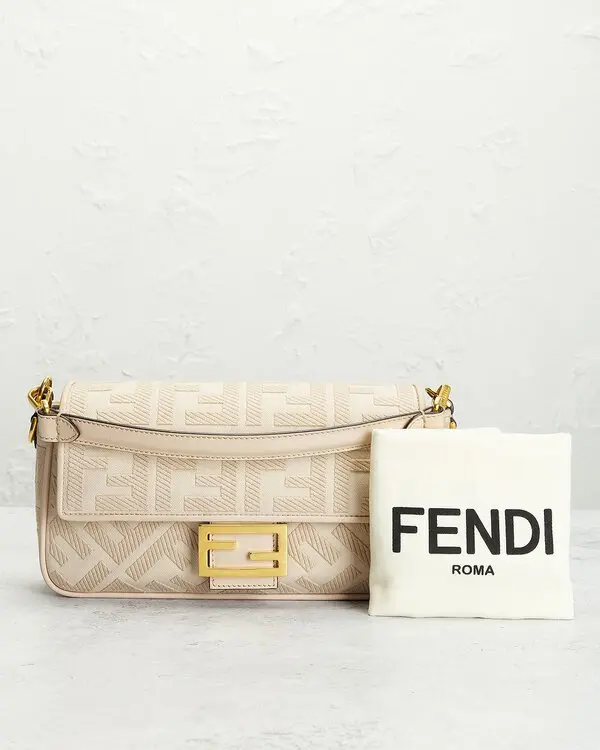 FWRD RENEW Fendi Vitello King Ff Embroidered Mini Baguette Shoulder Bag