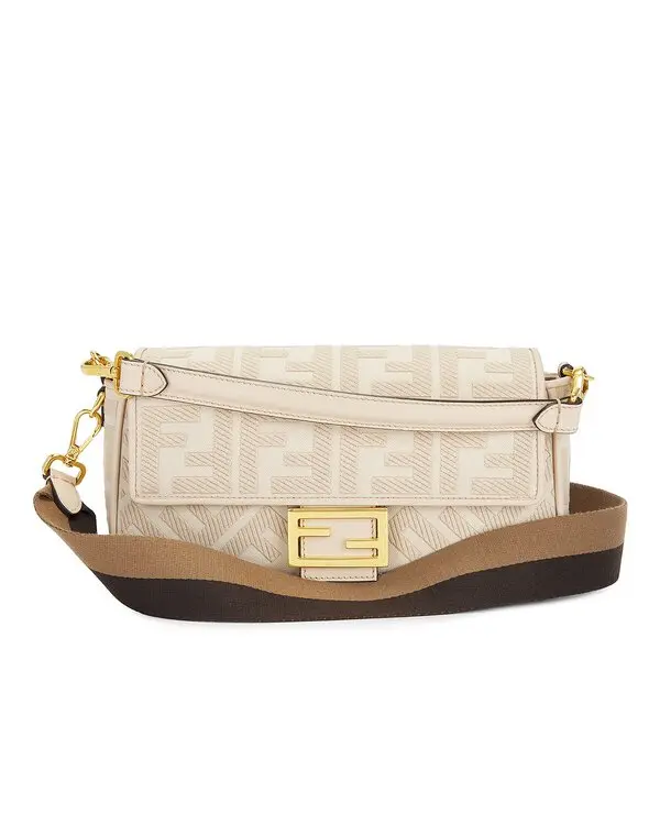 FWRD RENEW Fendi Vitello King Ff Embroidered Mini Baguette Shoulder Bag