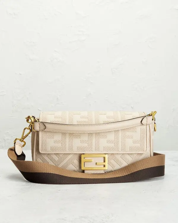 FWRD RENEW Fendi Vitello King Ff Embroidered Mini Baguette Shoulder Bag